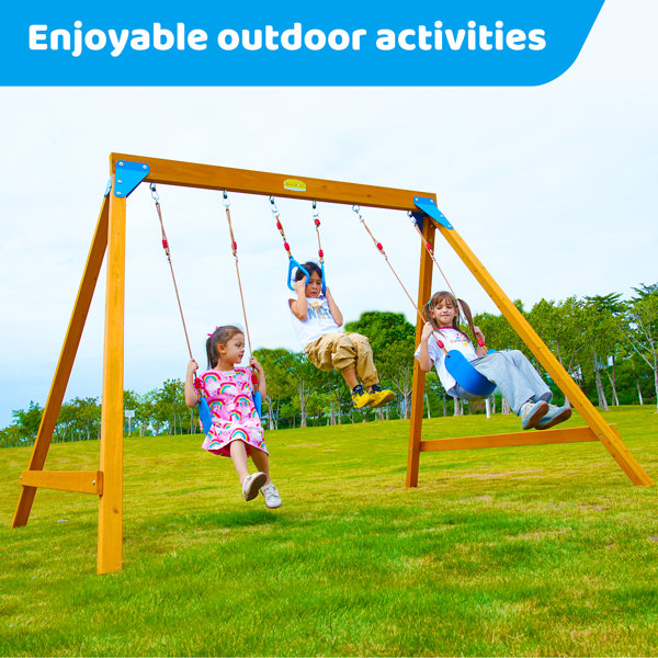 SuniBoxi Kids Swing Sets: Wooden Playground, 2 Swings, Trapeze, DIY Kit. Outdoor Play, Ages 3-6 ...